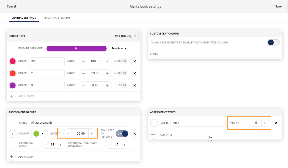 Viewing and Managing Assessment Weightings