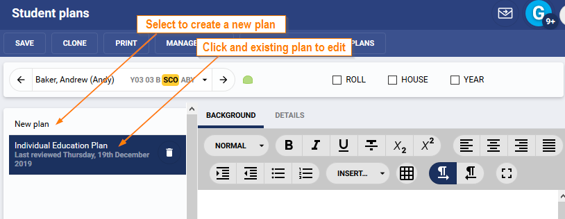Creating, Cloning and Managing Student Plans