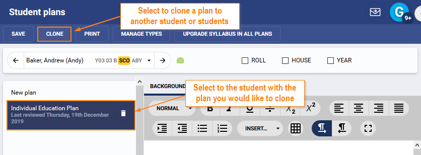 Creating, Cloning and Managing Student Plans