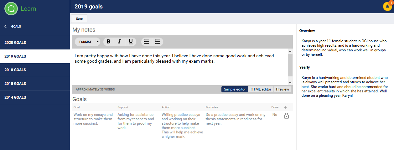 Enabling Student Goals and Goal Notes in SEQTA Learn and SEQTA Engage