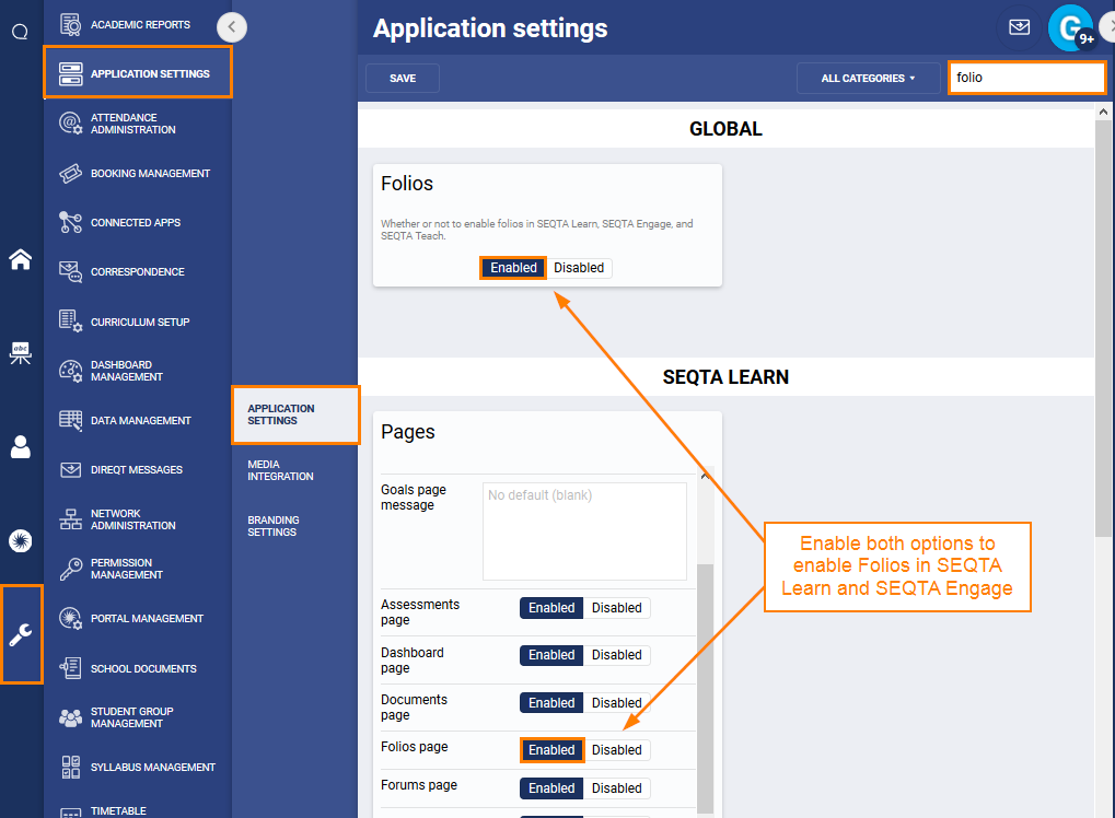 Enabling Folios in SEQTA Learn and SEQTA Engage