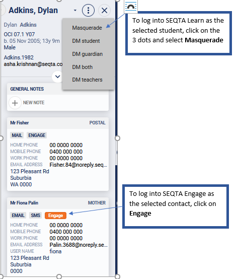 Masquerade as a Student or Parent in SEQTA Learn or SEQTA Engage