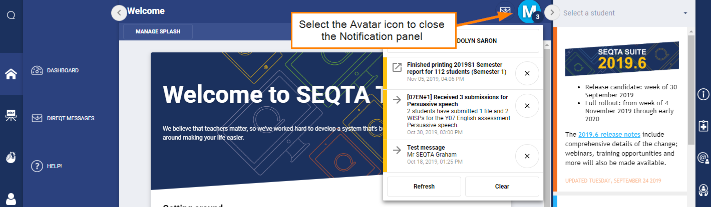 Accessing Notifications - Notification Avatar in the Top-Right
