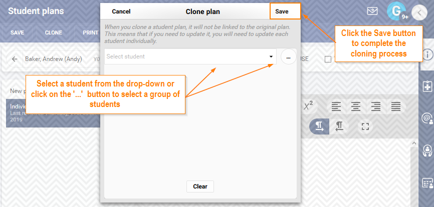 Creating, Cloning and Managing Student Plans