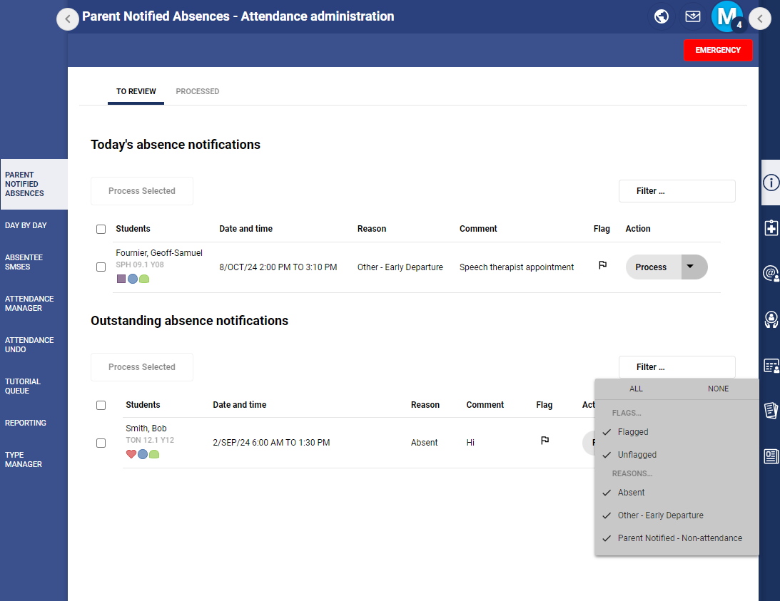 Requested Absences - Attendance Administration