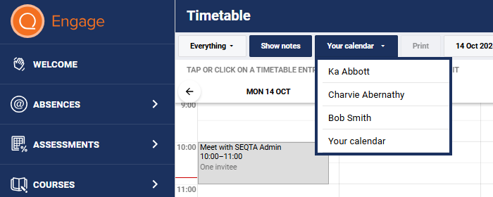 Viewing and printing timetables