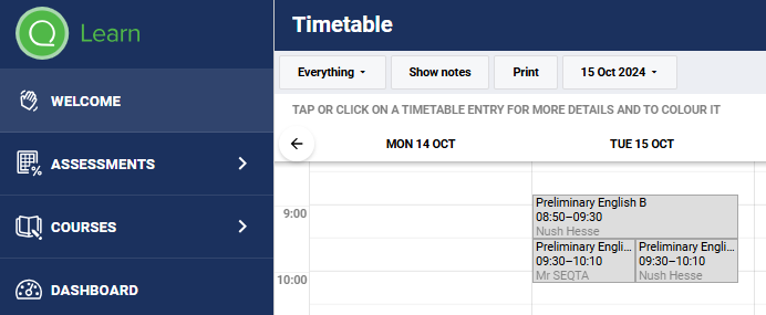 Viewing and printing timetables